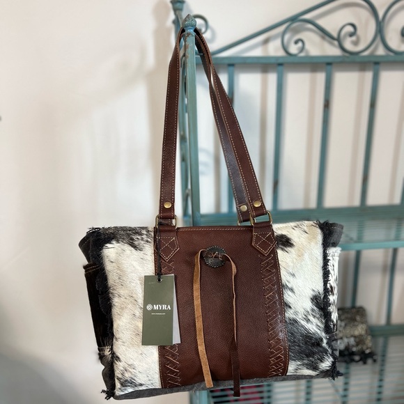 Myra Bag | Bags | Salenew Myra Bag Canvas Cowhide Leather Tote Satchel ...